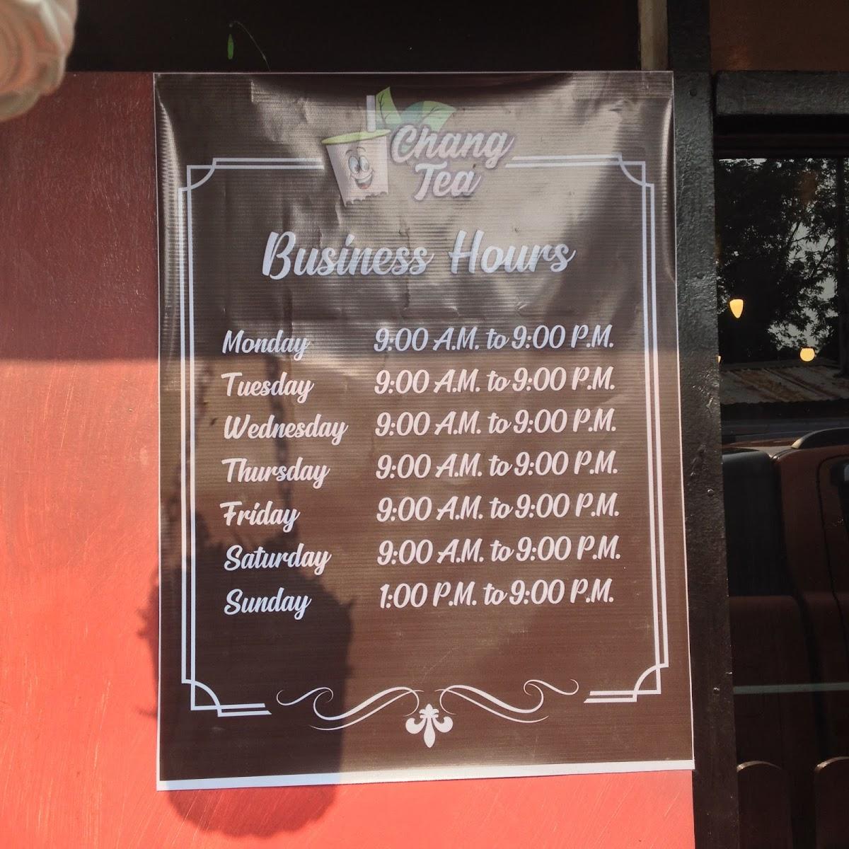 Menu at Chang Tea cafe, Valencia City