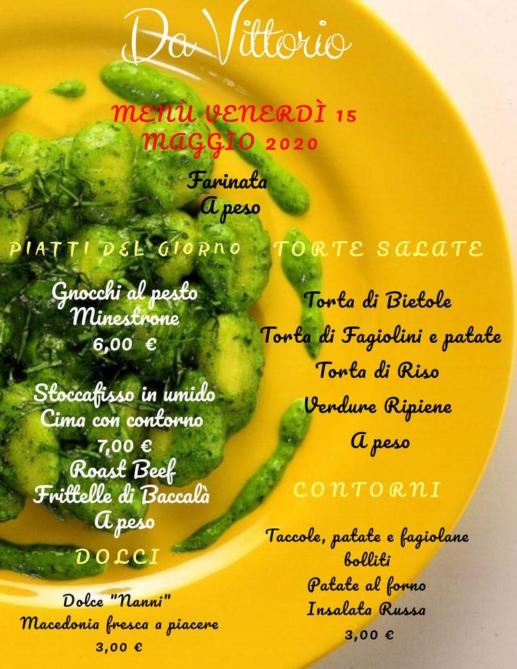 Menu au Da Vittorio restaurant, Chiavari