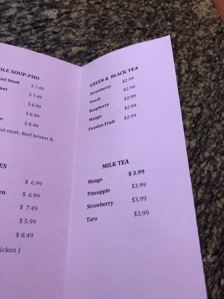 Menu at Kate Noodles restaurant, Houston