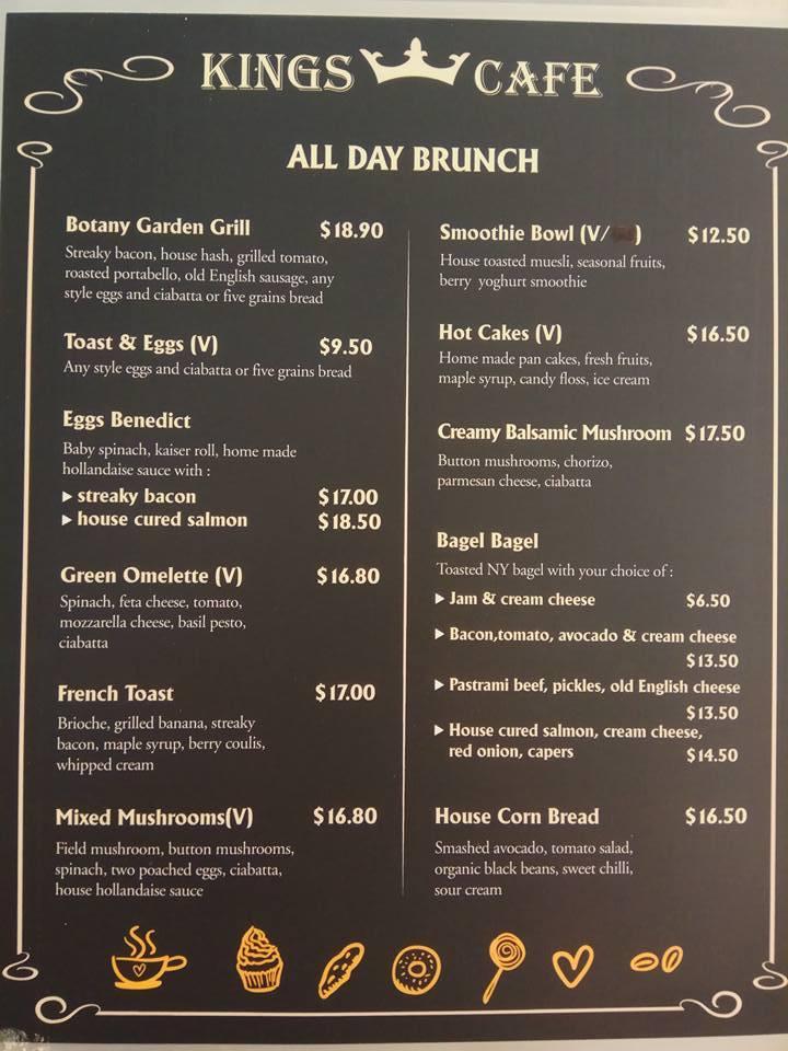 Menu at Kings Garden Cafe, Auckland, 280 Botany Rd