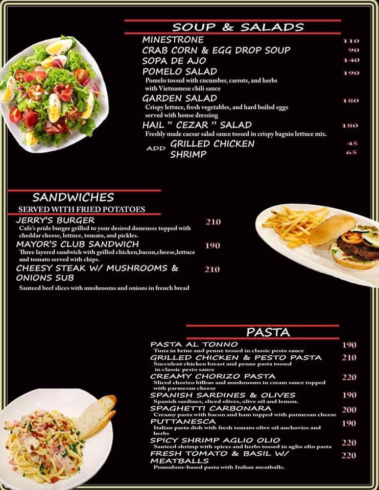 Menu at Niña's Cafe, Bayambang