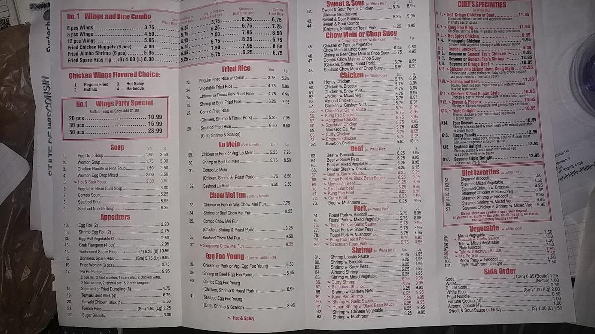 Menu at No 1 Chinese Restaurnt restaurant, Milwaukee, W Appleton Ave