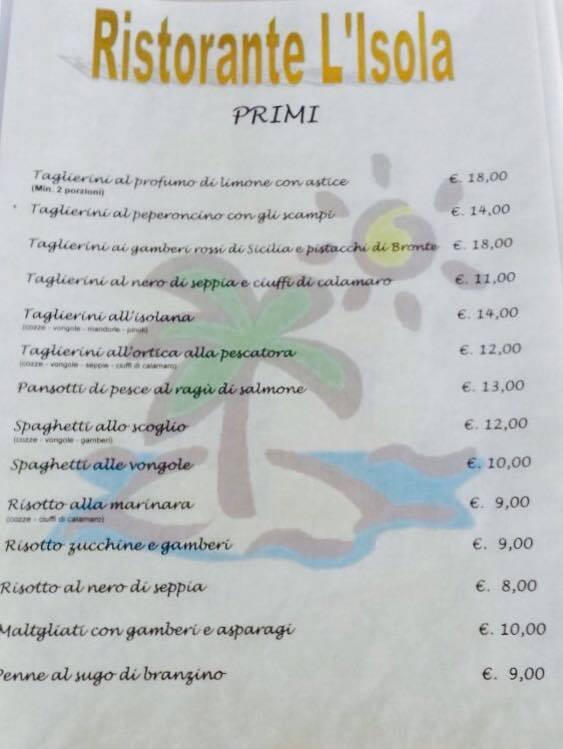 Menu at Ristorante L'Isola, Sestri Levante