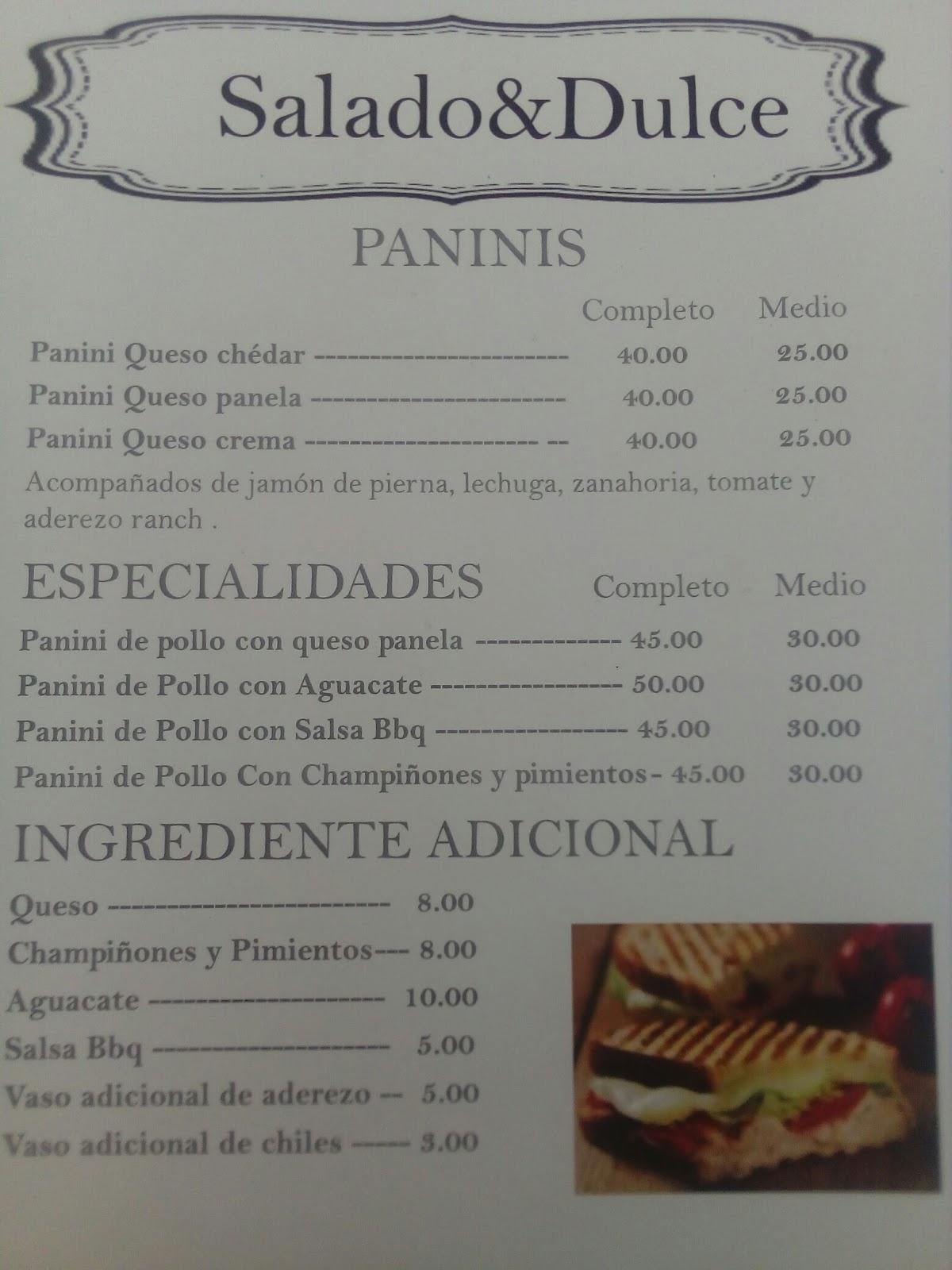 Menu at SALADO & DULCE Paninis y ensaladas restaurant, Gómez Palacio