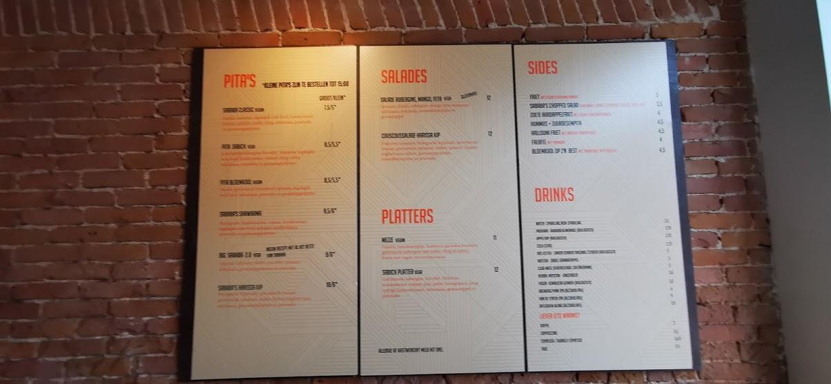 Menu at Sababa Amsterdam De Pijp, Amsterdam, Albert Cuypstraat 20H
