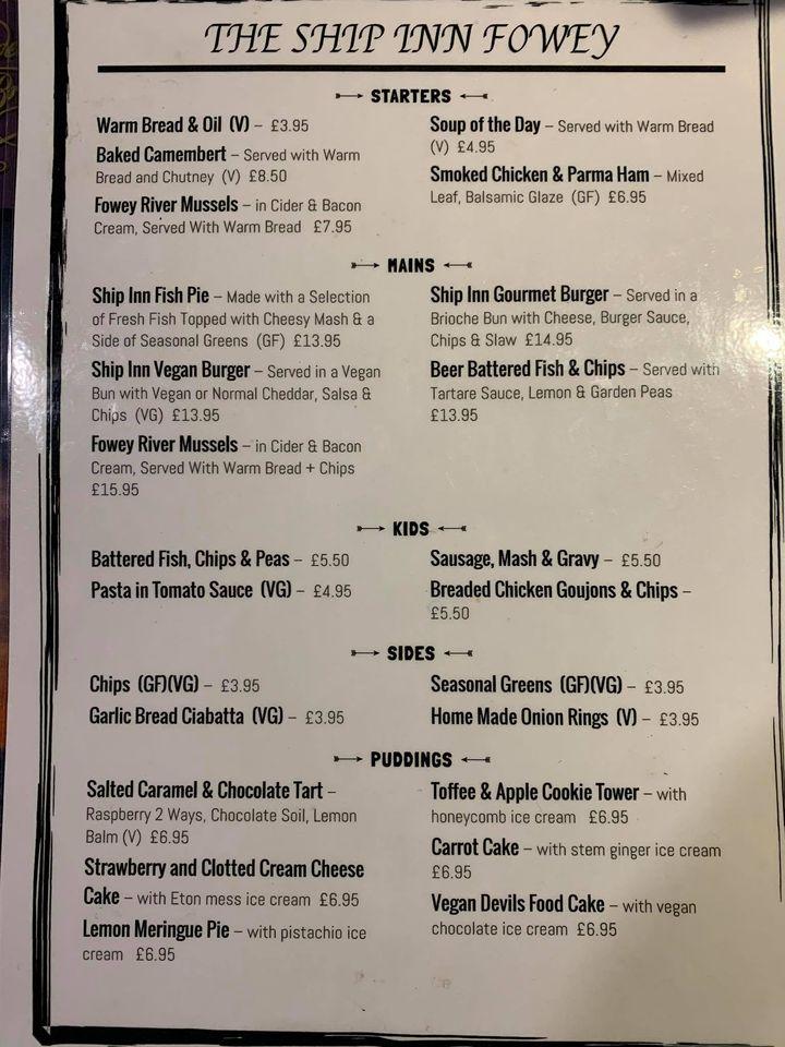 Menu at The Ship Inn pub & bar, Fowey