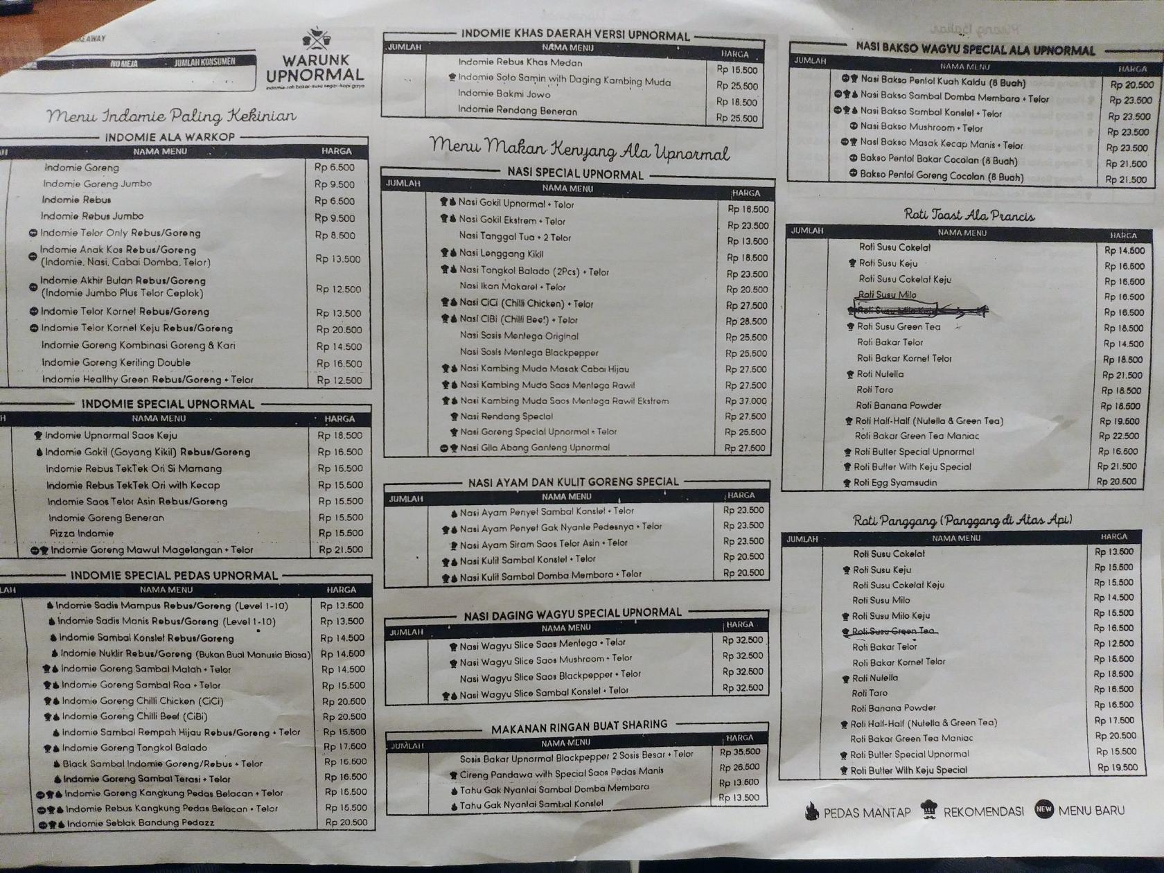 Menu at Warunk Upnormal Taman Puring cafe, Jakarta, 12