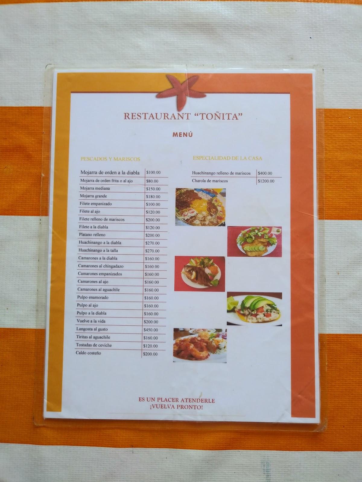 Carta de Restaurant Toñita, Acapulco