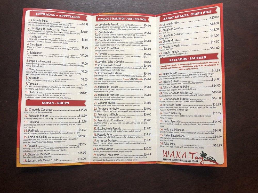 Menu at Waka-Tay restaurant, Woodbridge Township