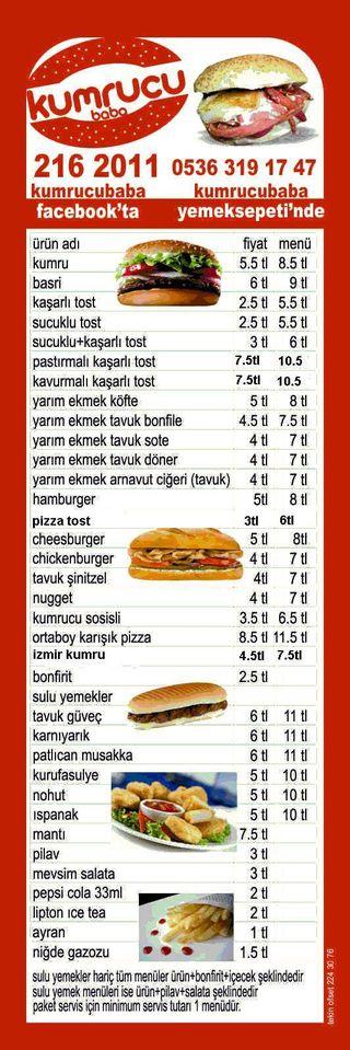 Menu at Kumrucu Baba, Kütahya