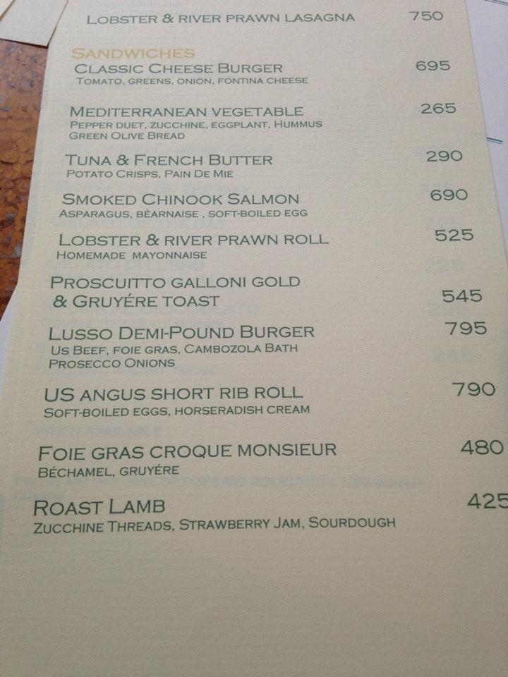 Menu at Lusso cafe, Makati, Legaspi Street