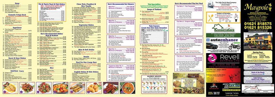 Menu at Maypole Chinese Restaurant, Tiptree