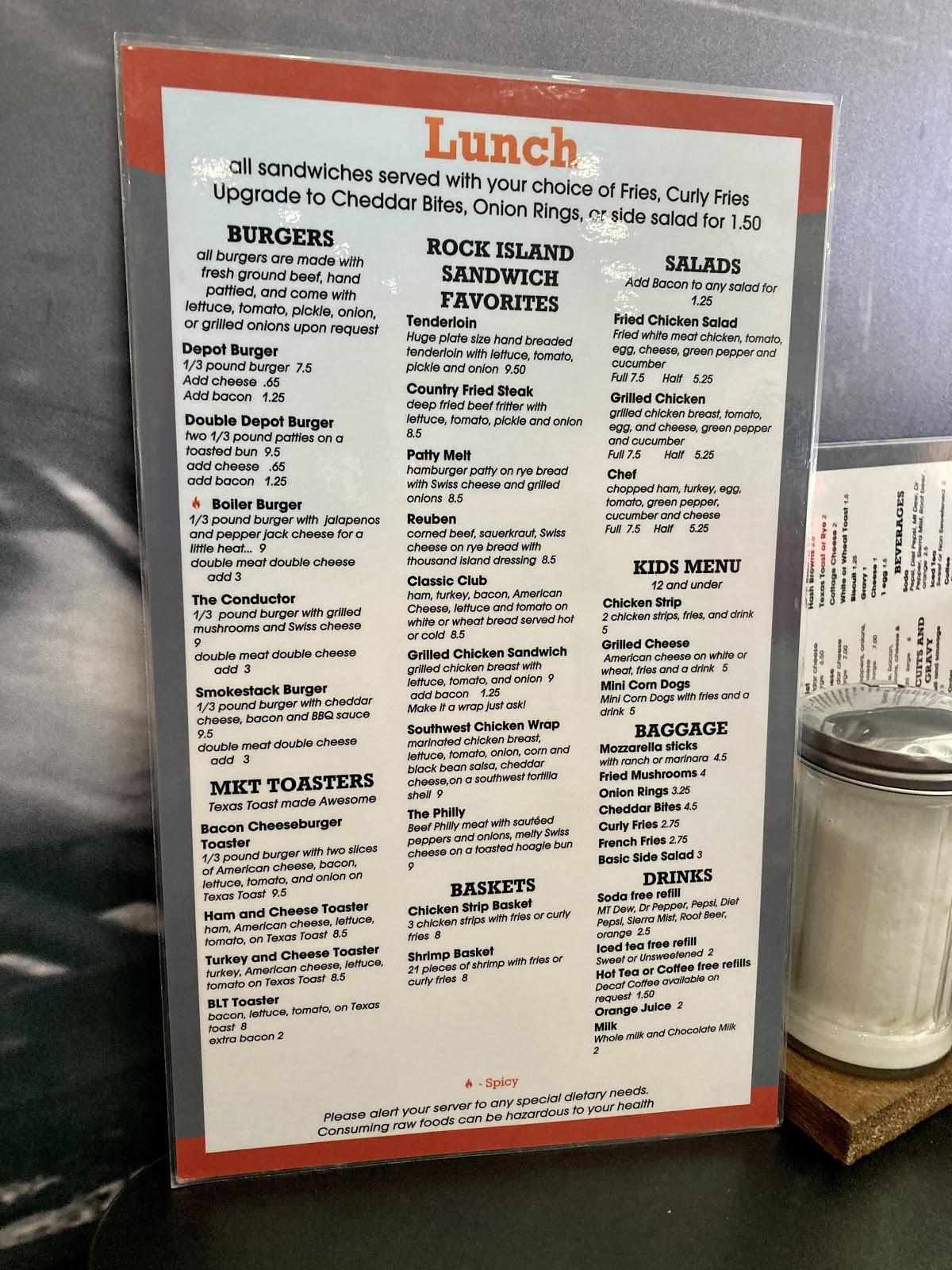 Menu at Sidetrack Cafe, Windsor
