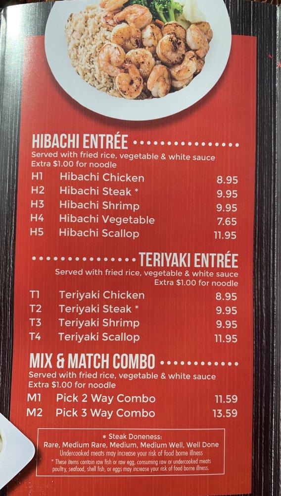 Menu at Teriyaki Express restaurant, Grovetown