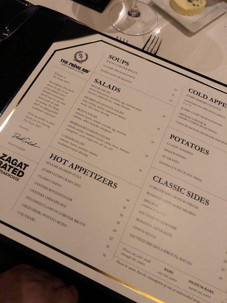 Menu at The Prime Rib at Live! Casino & Hotel steakhouse, Hanover ...