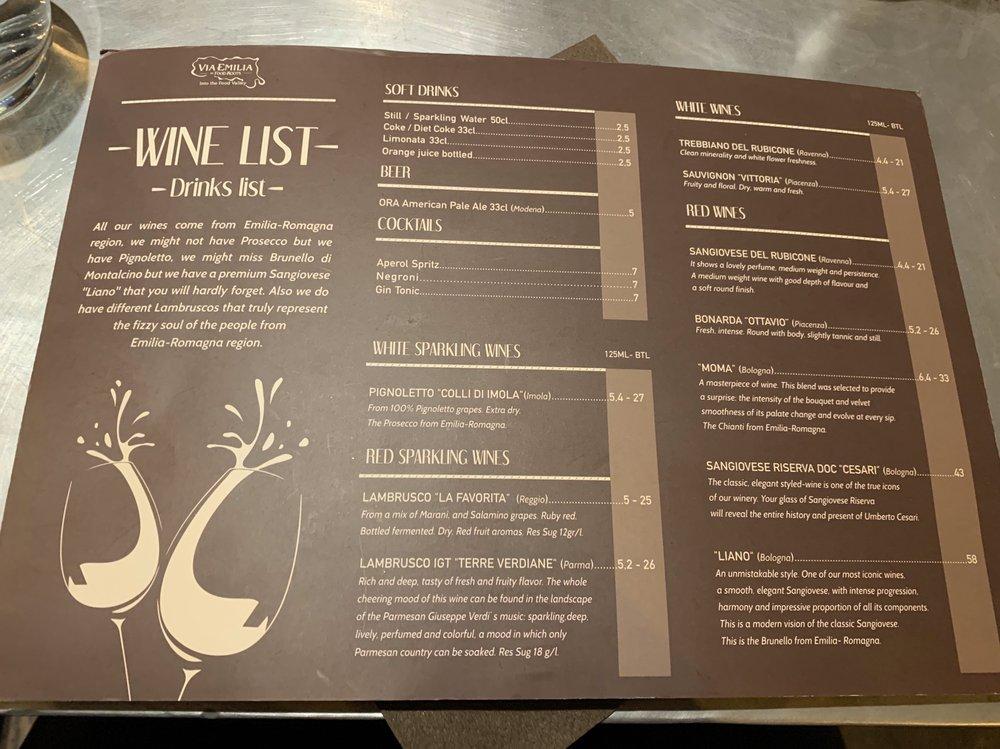 Menu at Via Emilia by FOOD ROOTS pub & bar, London
