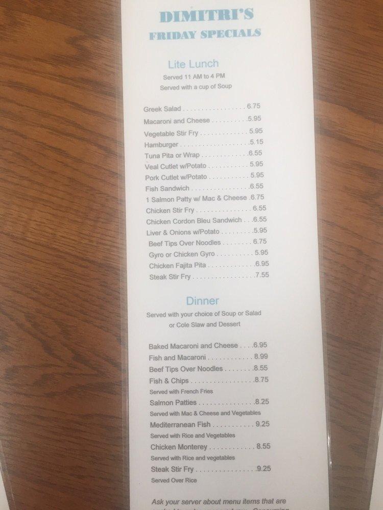 Menu at Bayside Dimitri's Family Dining restaurant, New Baltimore, 23 ...