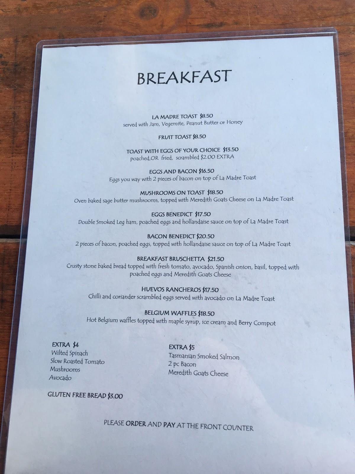 Menu at Black Cup Cafe, Geelong