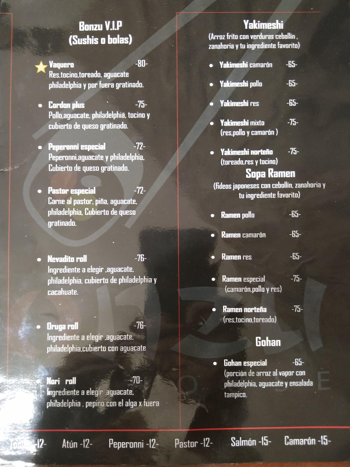 Menu at Bonzu Sushi House restaurant, Chihuahua, Av División del Nte 1100