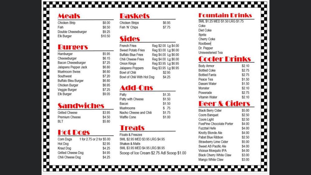 Menu at Coach's restaurant, La Pine