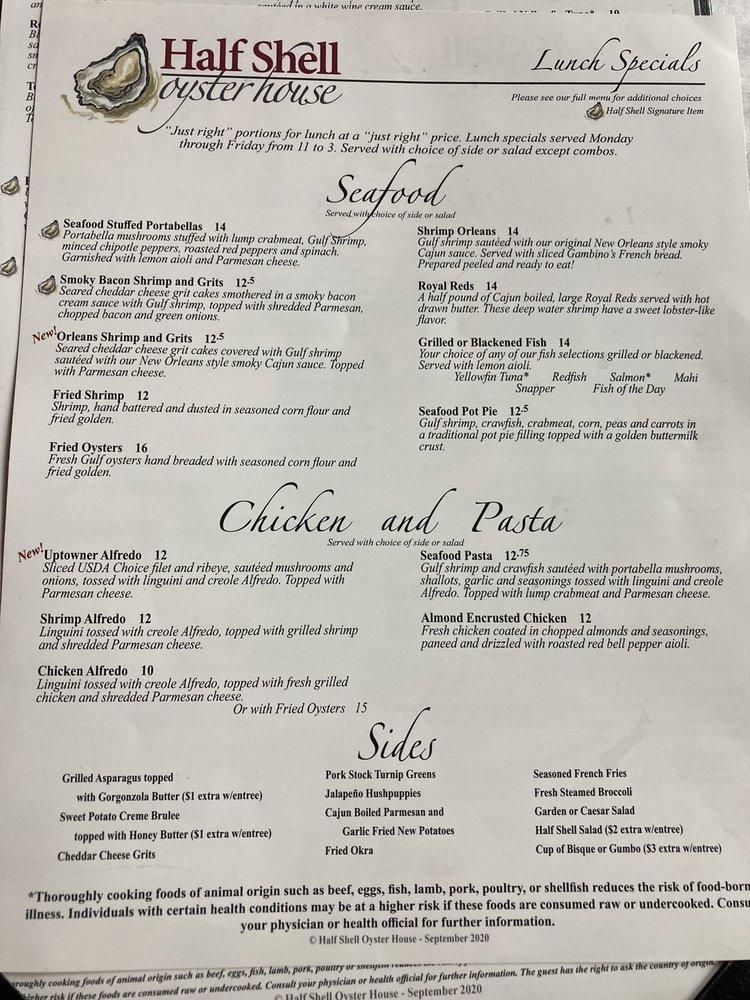 Menu at Half Shell Oyster House Trussville restaurant, Trussville
