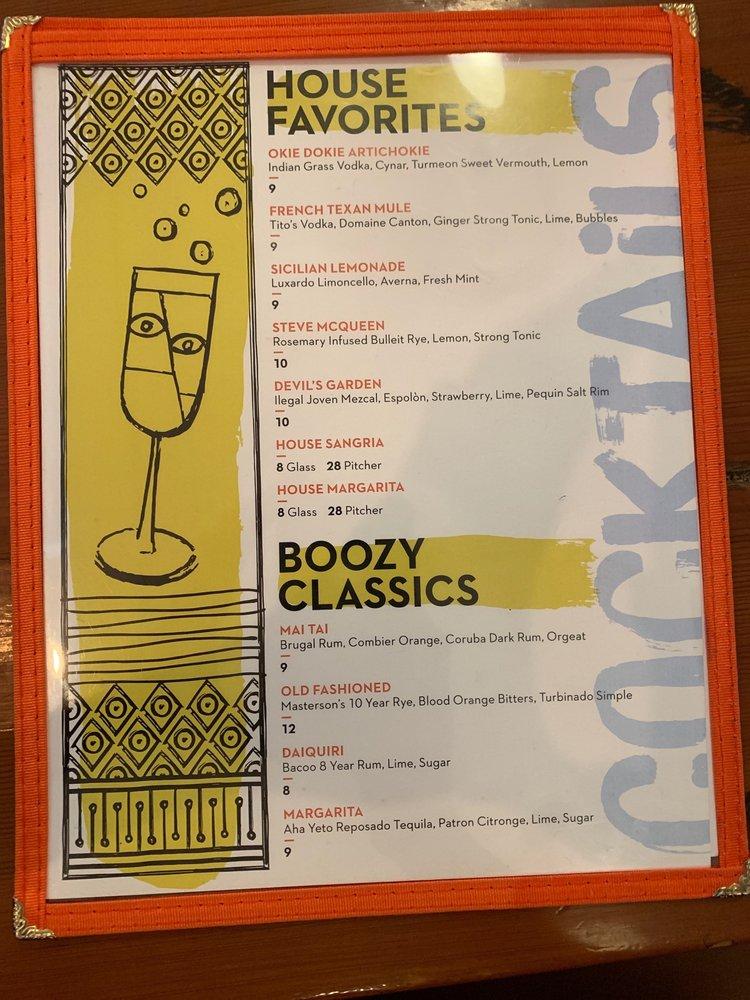 Menu at Picasso Cafe, Oklahoma City