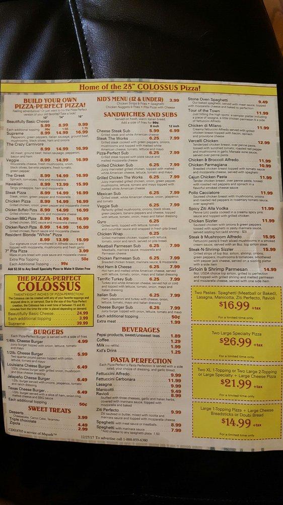 Menu at Pizza Perfect On Main restaurant, Marion