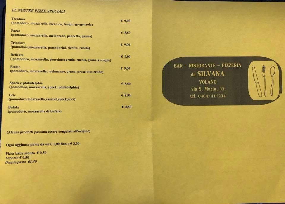Menu da Bar Ristorante Pizzeria Silvana, Volano