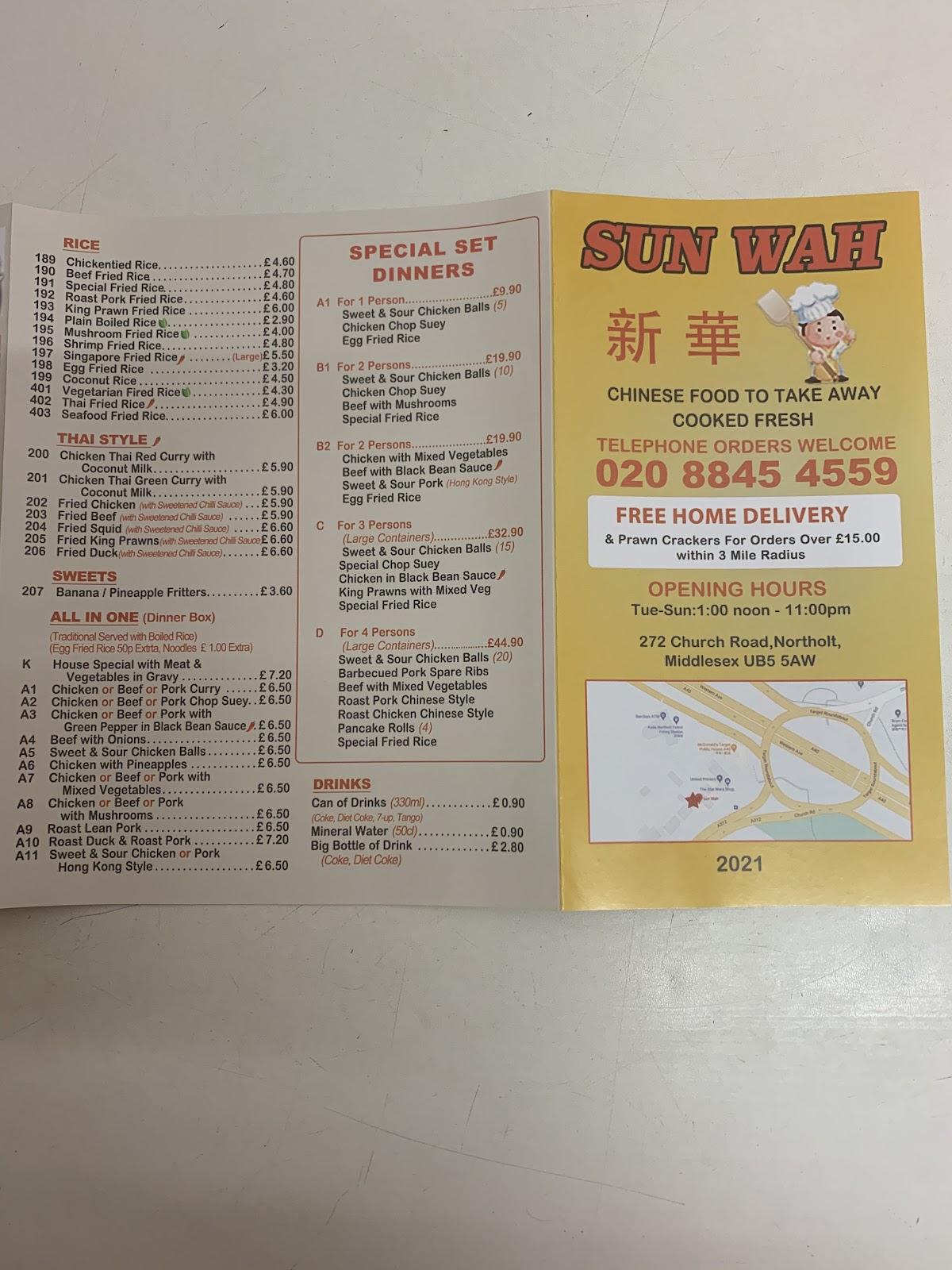 Menu at Sun Wah fast food, Northolt, 272 Church Rd