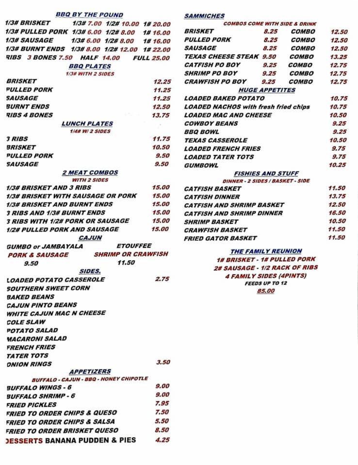 Menu at Texas Underground BBQ, Wichita Falls