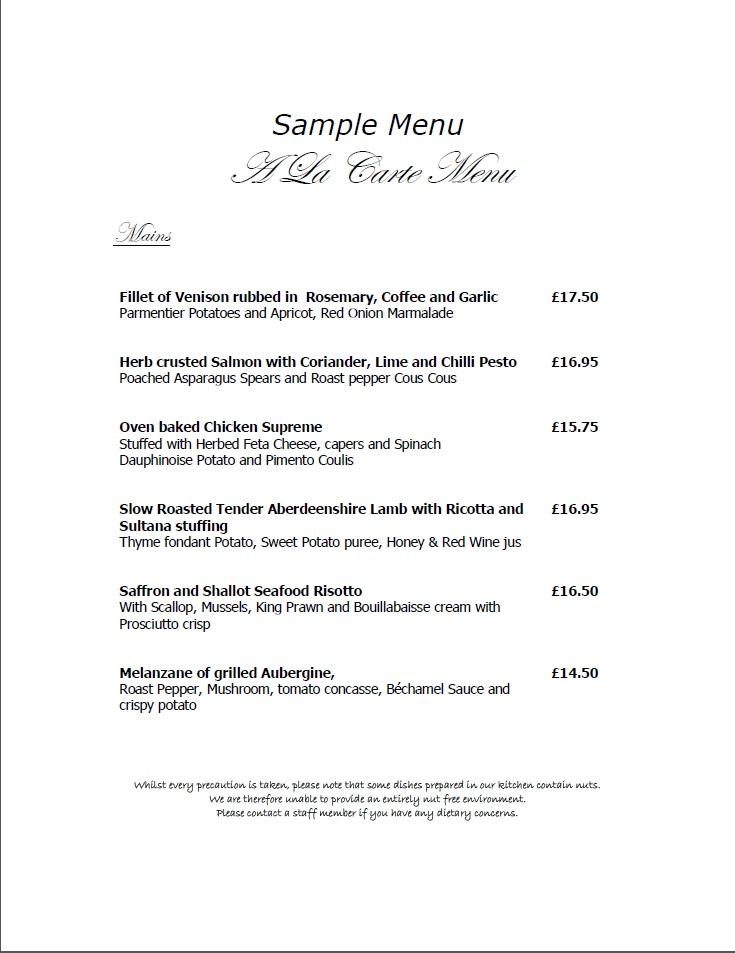 Menu at Castle Hotel pub & bar, Huntly, Marquis Dr