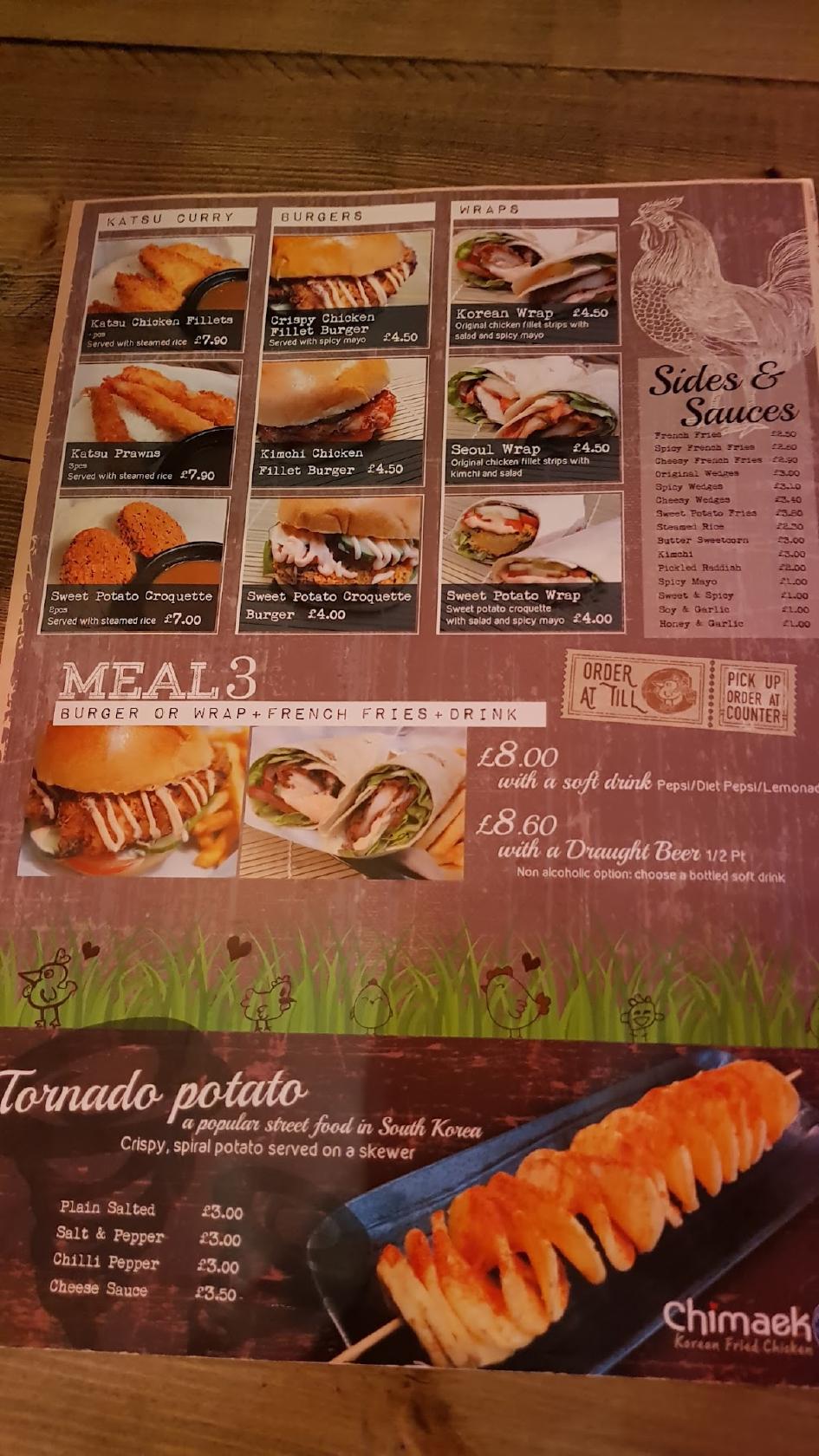 Carta del restaurante Chimaek, Manchester