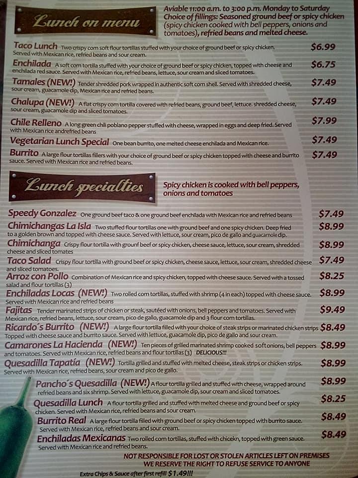 Menu at El Camino Real restaurant, Bluffton, Commerce Dr