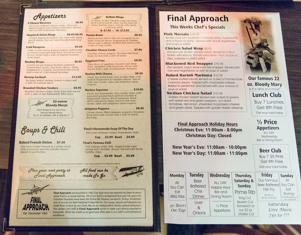 Menu at Final Approach restaurant, Milwaukee