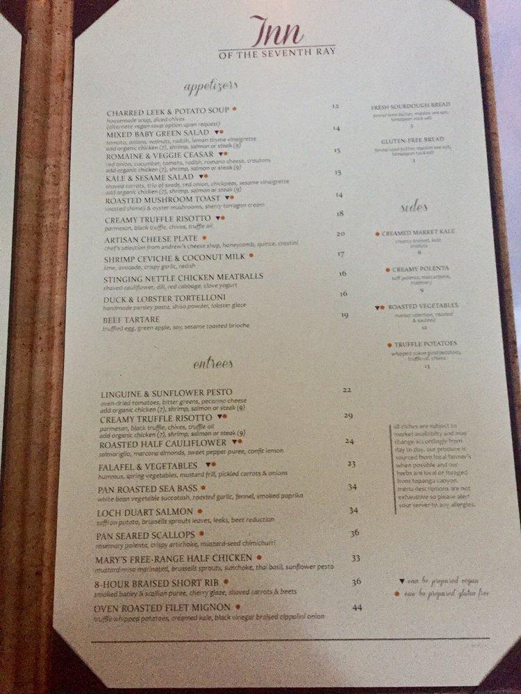 Menu at Inn of the Seventh Ray restaurant, Topanga