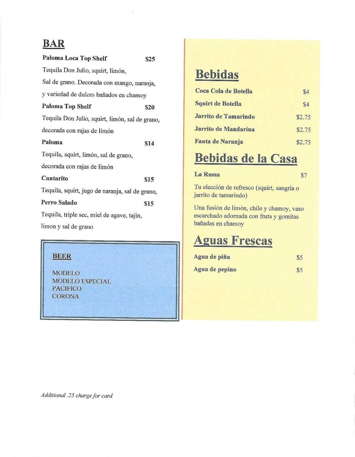 Menu at Las Micheladas Bar & Grill, Hollister