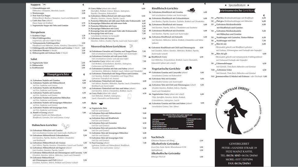 Menu at Non La Vietnam Imbiss pub & bar, Wiesbaden, Peter-Sander-Straße 19