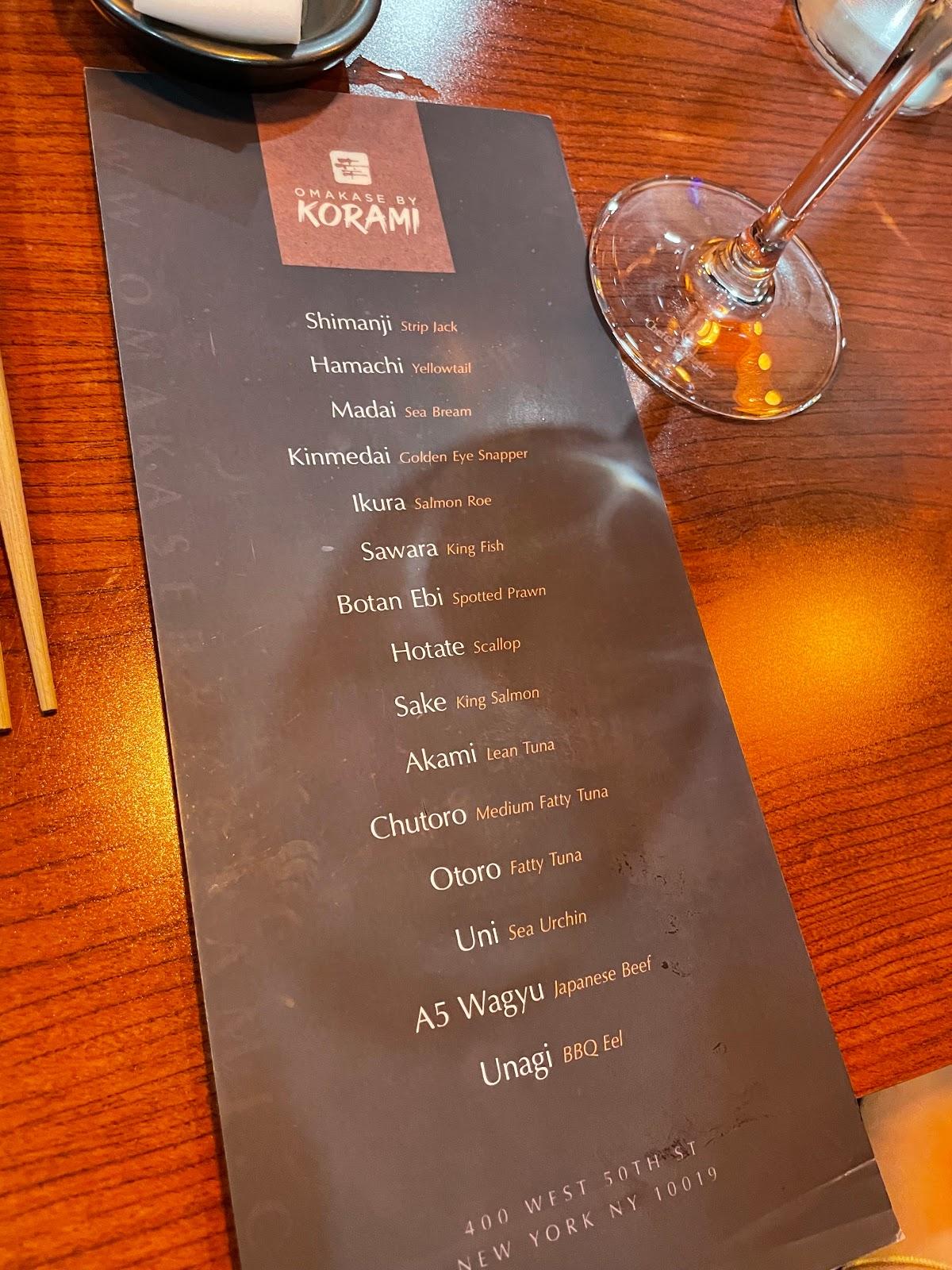 Menu at Omakase by korami restaurant, West New York
