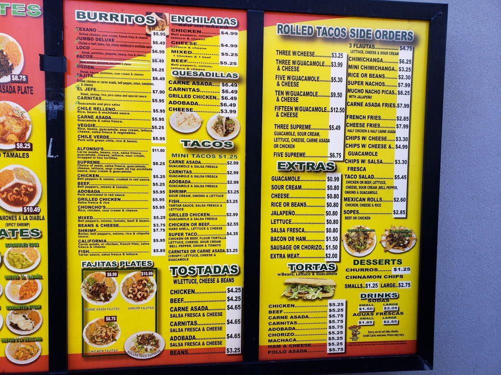 Menu at Paco's Tacos of Ogden restaurant, Marriott-Slaterville
