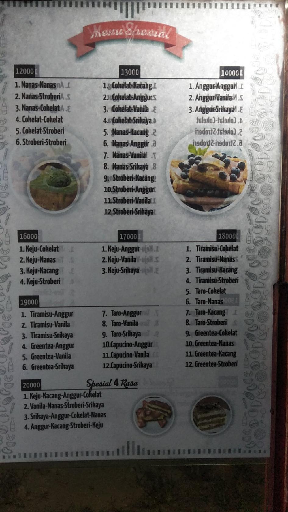 Carta del café Roti Bakar Khas Bandung Aneka Rasa, Pekanbaru