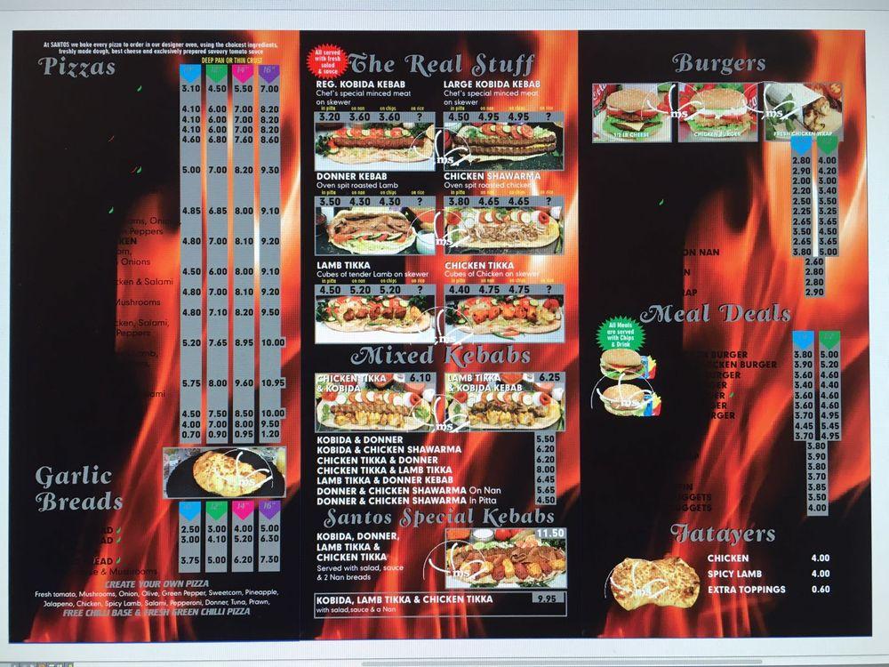 Menu at Santos fast food, Salford