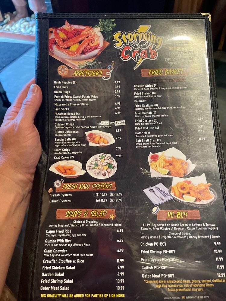 Menu at Storming Crab restaurant, Ocala
