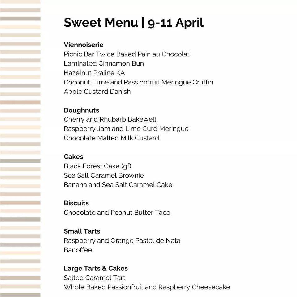 Menu at The Early Bird Bakery, Birmingham