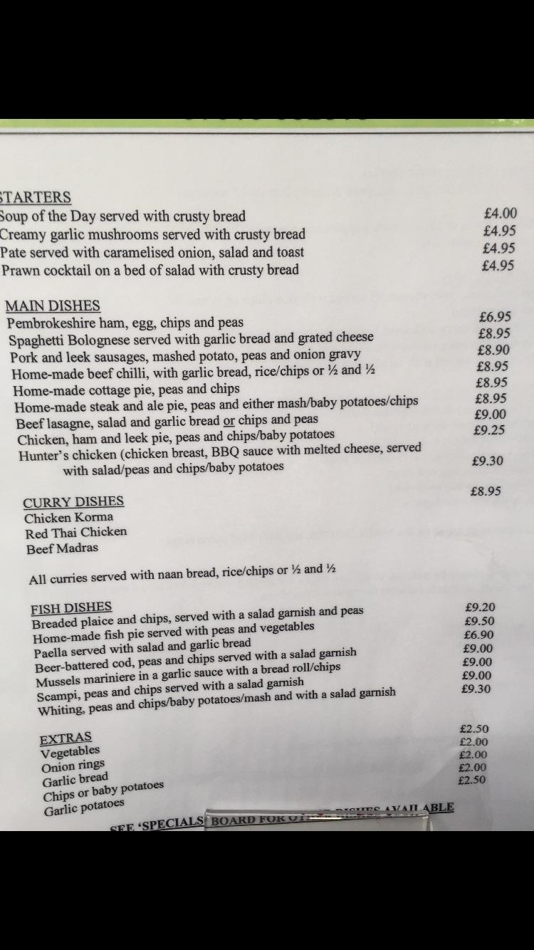 Menu at The Shipwright Inn pub & bar, Pembroke Dock
