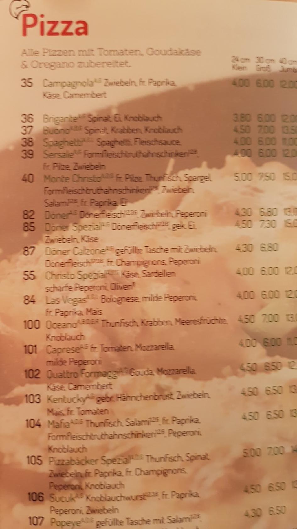 Speisekarte von Monte Cristo Wesel pizza, Wesel