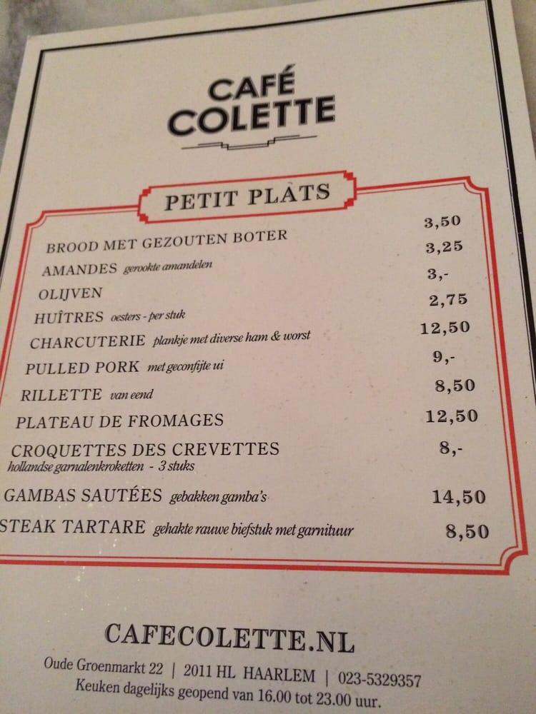 Menu at Café Colette, Haarlem