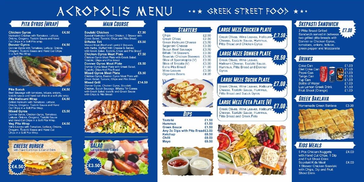 Menu at Geropolis Greek Street Food restaurant, Manchester
