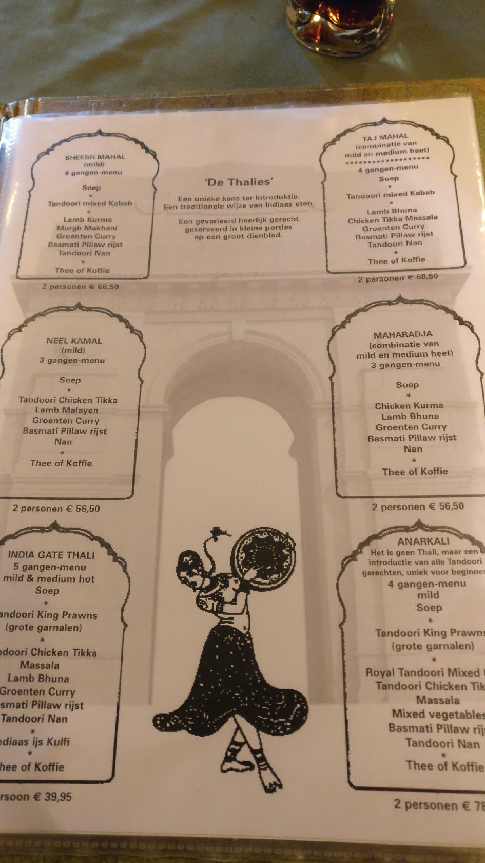 Menu at "India Gate" Tandoori Indian Restaurant, Nijmegen