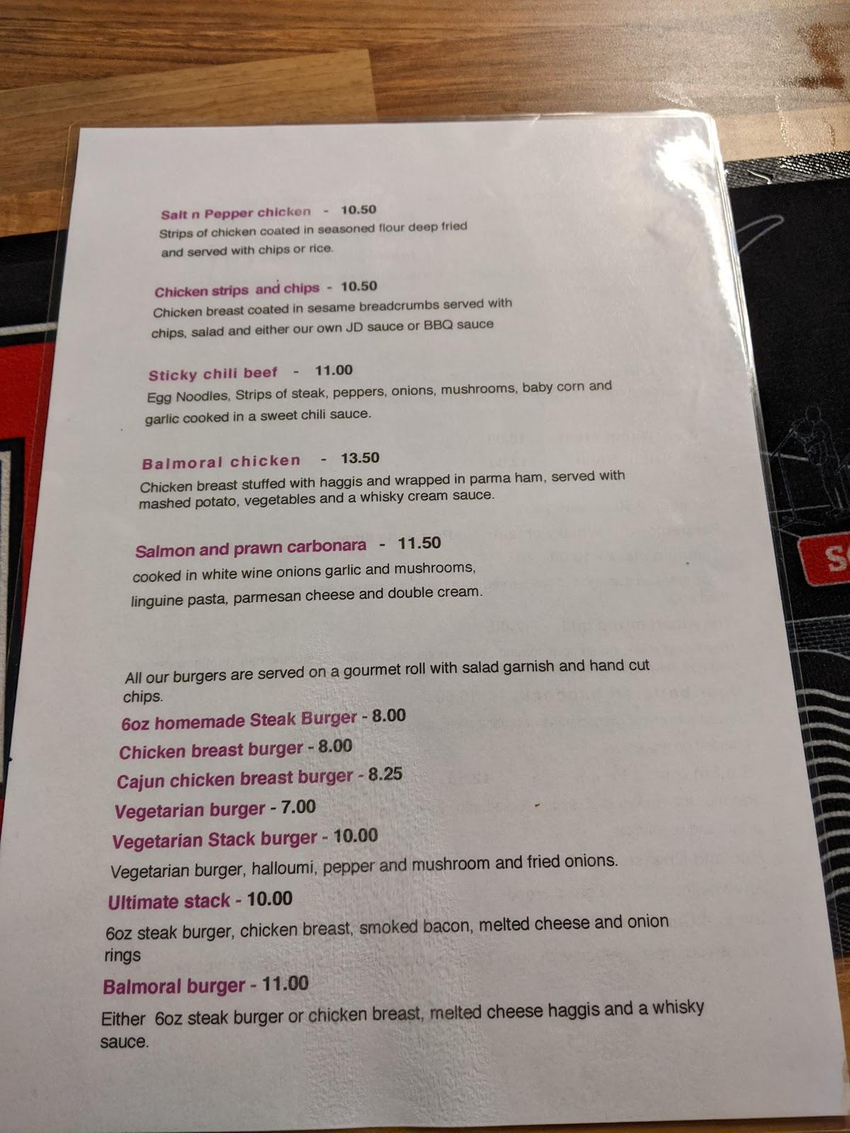 Menu at Mack's pub & bar, Nairn