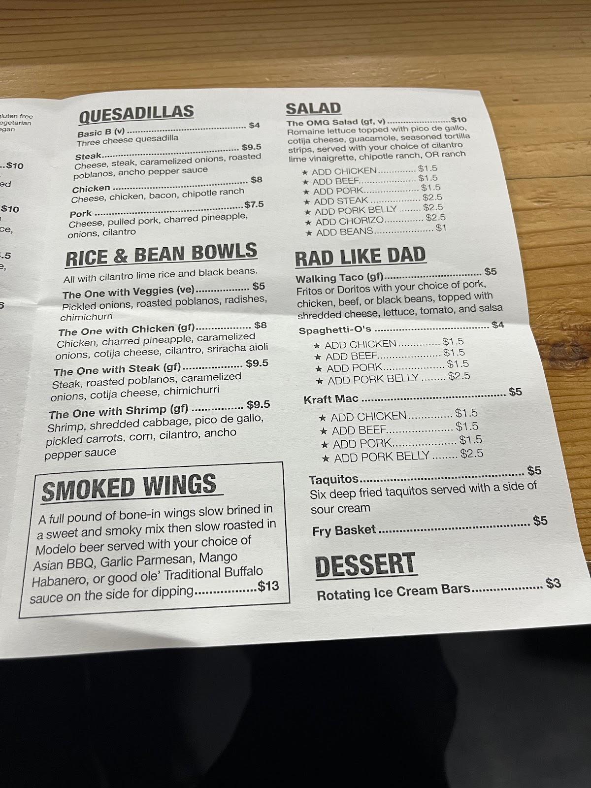 Menu at RAD DADS' Tacos & Tequila Bar, Muskegon